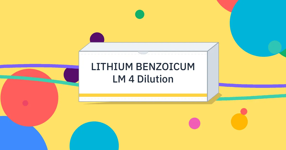 Symbolbild: Packung mit der Aufschrift LITHIUM BENZOICUM LM 4 Dilution (PZN 13531420) – Verfügbarkeit und Bezug in Apotheken in Frankfurt am Main