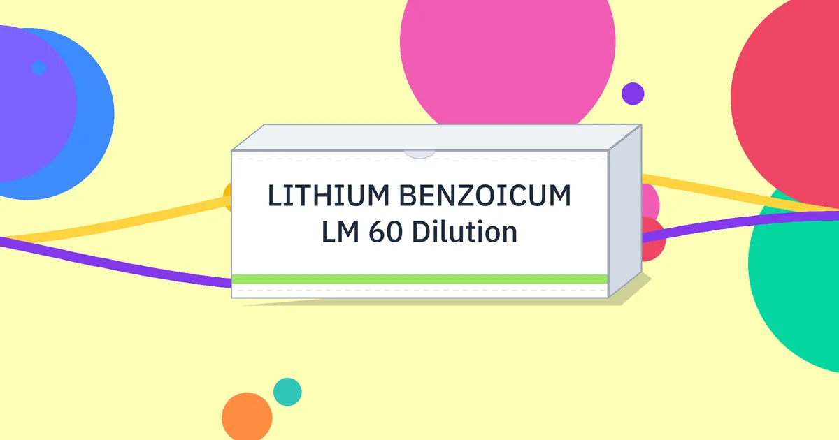 Symbolbild: Packung mit der Aufschrift LITHIUM BENZOICUM LM 60 Dilution (PZN 13531785) – Verfügbarkeit und Bezug in Apotheken in Frankfurt am Main