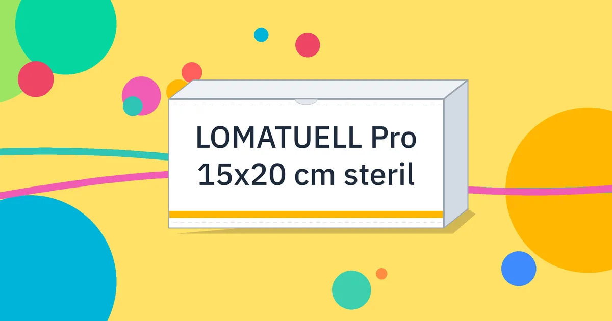 Symbolbild: Packung mit der Aufschrift LOMATUELL Pro 15x20 cm steril (PZN 19813088) – Verfügbarkeit und Bezug in Apotheken in Frankfurt am Main