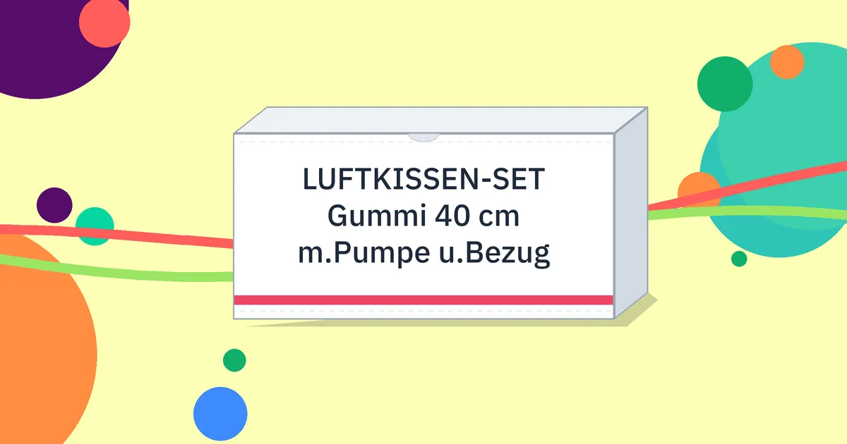Symbolbild: Packung mit der Aufschrift LUFTKISSEN-SET Gummi 40 cm m.Pumpe u.Bezug (PZN 13921799) – Verfügbarkeit und Bezug in Apotheken in Frankfurt am Main
