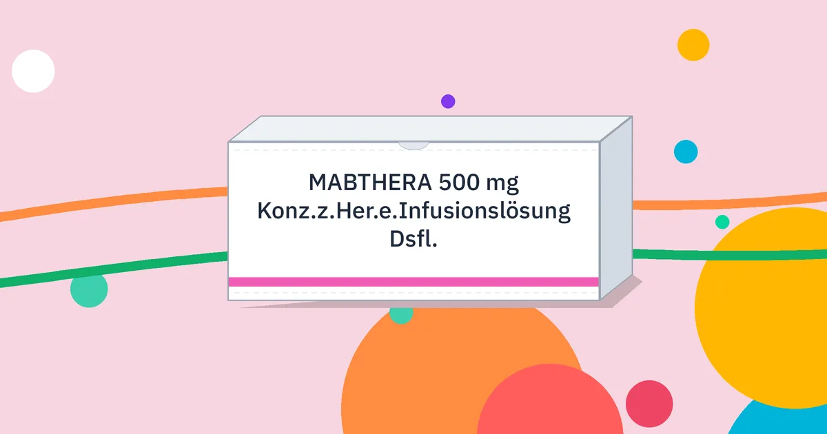 Symbolbild: Packung mit der Aufschrift MABTHERA 500 mg Konz.z.Her.e.Infusionslösung Dsfl. (PZN 18380664) – Verfügbarkeit und Bezug in Apotheken in Frankfurt am Main