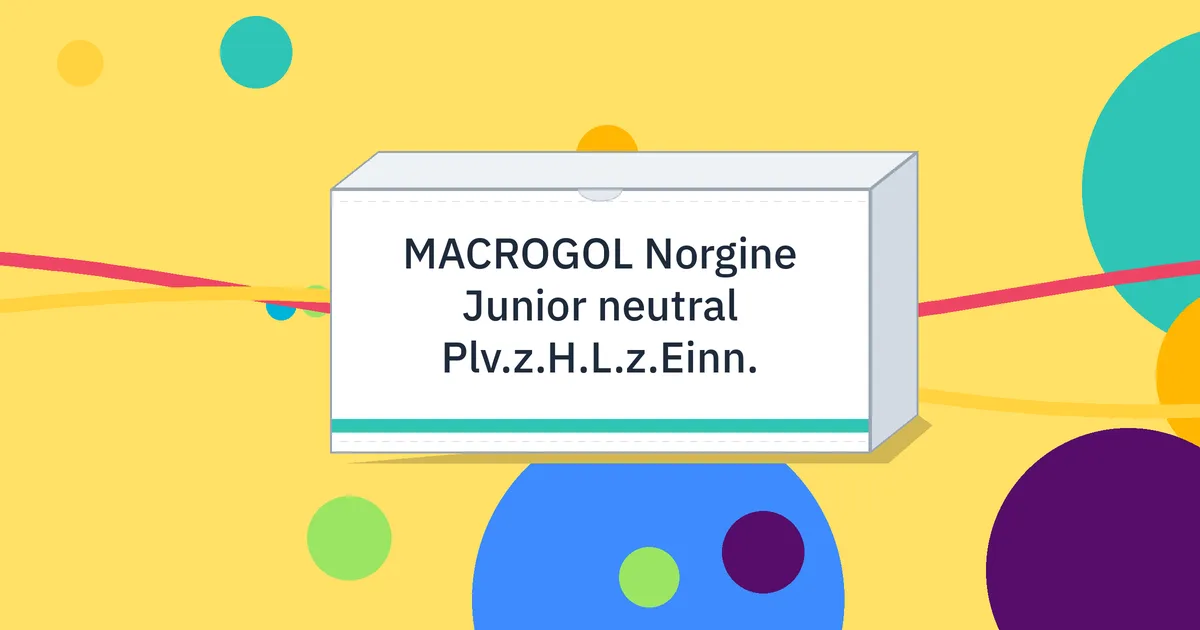 Symbolbild: Packung mit der Aufschrift MACROGOL Norgine Junior neutral Plv.z.H.L.z.Einn. (PZN 15437033) – Verfügbarkeit und Bezug in Apotheken in Frankfurt am Main