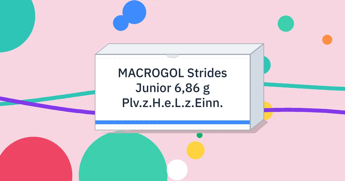Symbolbild: Packung mit der Aufschrift MACROGOL Strides Junior 6,86 g Plv.z.H.e.L.z.Einn. (PZN 15890525) – Verfügbarkeit und Bezug in Apotheken in Frankfurt am Main
