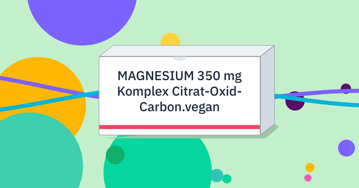 Symbolbild: Packung mit der Aufschrift MAGNESIUM 350 mg Komplex Citrat-Oxid-Carbon.vegan (PZN 14327035) – Verfügbarkeit und Bezug in Apotheken in Frankfurt am Main
