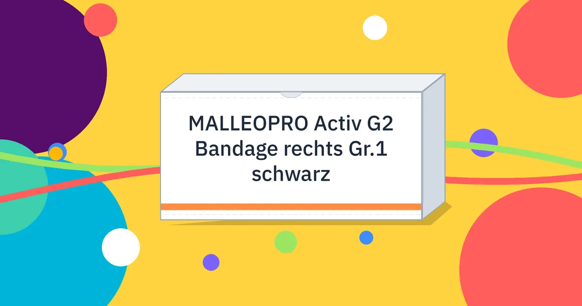 Symbolbild: Packung mit der Aufschrift MALLEOPRO Activ G2 Bandage rechts Gr.1 schwarz (PZN 09730846) – Verfügbarkeit und Bezug in Apotheken in Frankfurt am Main
