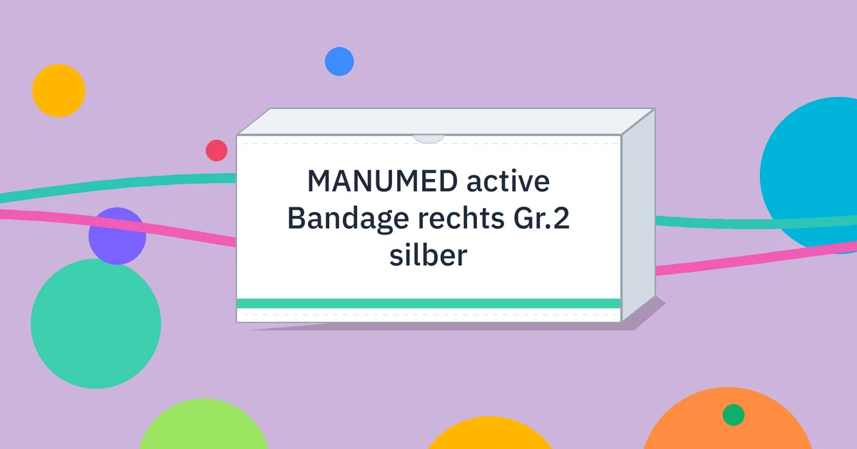 Symbolbild: Packung mit der Aufschrift MANUMED active Bandage rechts Gr.2 silber (PZN 06055634) – Verfügbarkeit und Bezug in Apotheken in Frankfurt am Main