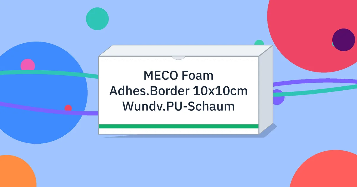 Symbolbild: Packung mit der Aufschrift MECO Foam Adhes.Border 10x10cm Wundv.PU-Schaum (PZN 20090436) – Verfügbarkeit und Bezug in Apotheken in Frankfurt am Main