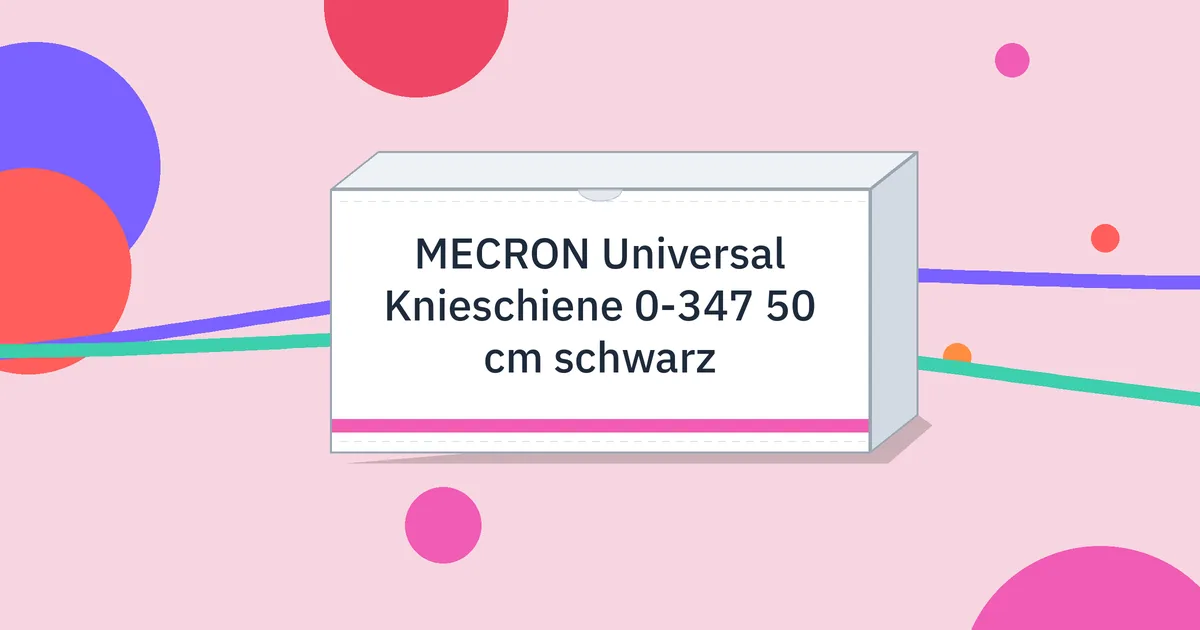 Symbolbild: Packung mit der Aufschrift MECRON Universal Knieschiene 0-347 50 cm schwarz (PZN 02908293) – Verfügbarkeit und Bezug in Apotheken in Frankfurt am Main