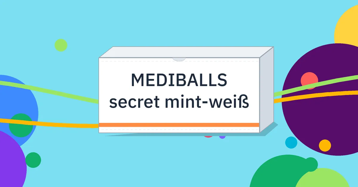 Symbolbild: Packung mit der Aufschrift MEDIBALLS secret mint-weiß (PZN 01473083) – Verfügbarkeit und Bezug in Apotheken in Frankfurt am Main