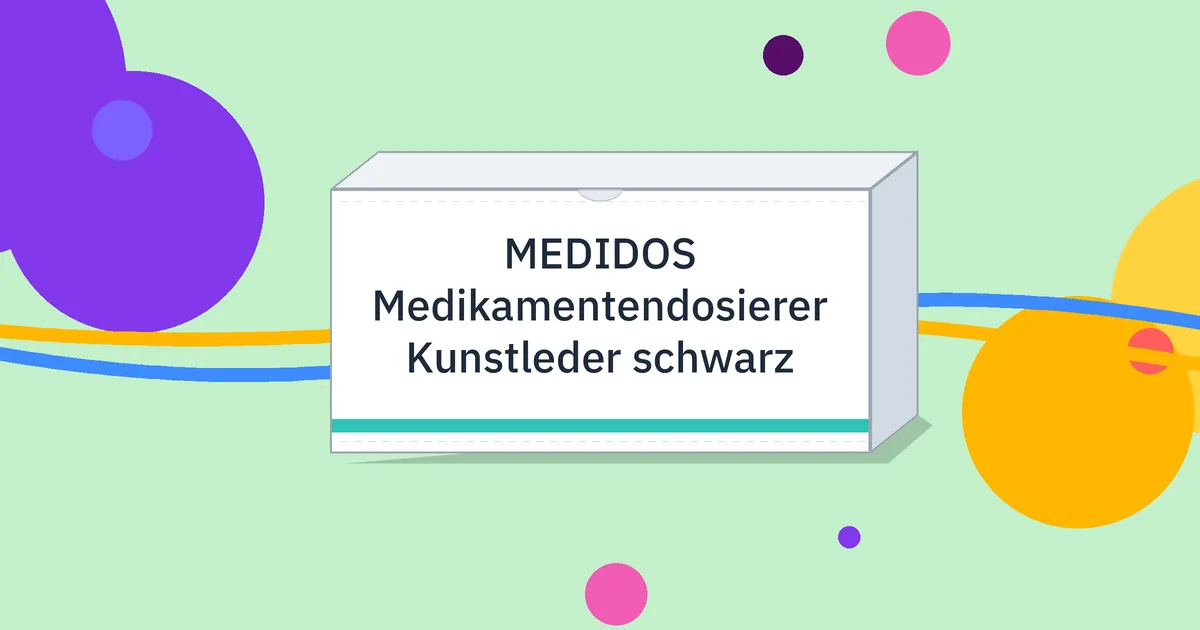 Symbolbild: Packung mit der Aufschrift MEDIDOS Medikamentendosierer Kunstleder schwarz (PZN 11176446) – Verfügbarkeit und Bezug in Apotheken in Frankfurt am Main