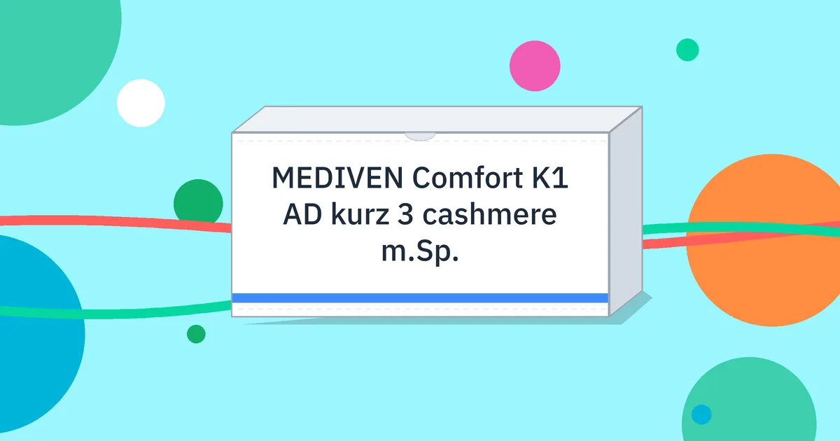 Symbolbild: Packung mit der Aufschrift MEDIVEN Comfort K1 AD kurz 3 cashmere m.Sp. (PZN 14660094) – Verfügbarkeit und Bezug in Apotheken in Frankfurt am Main