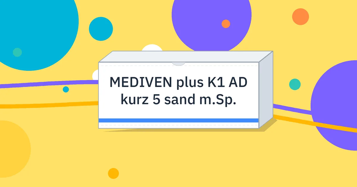 Symbolbild: Packung mit der Aufschrift MEDIVEN plus K1 AD kurz 5 sand m.Sp. (PZN 18934163) – Verfügbarkeit und Bezug in Apotheken in Frankfurt am Main