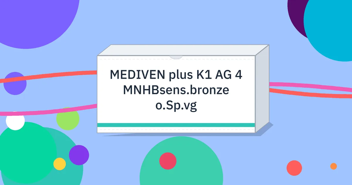 Symbolbild: Packung mit der Aufschrift MEDIVEN plus K1 AG 4 MNHBsens.bronze o.Sp.vg (PZN 15917655) – Verfügbarkeit und Bezug in Apotheken in Frankfurt am Main