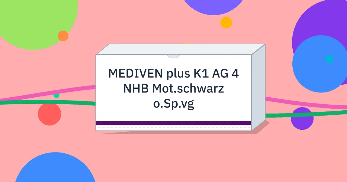 Symbolbild: Packung mit der Aufschrift MEDIVEN plus K1 AG 4 NHB Mot.schwarz o.Sp.vg (PZN 15916638) – Verfügbarkeit und Bezug in Apotheken in Frankfurt am Main
