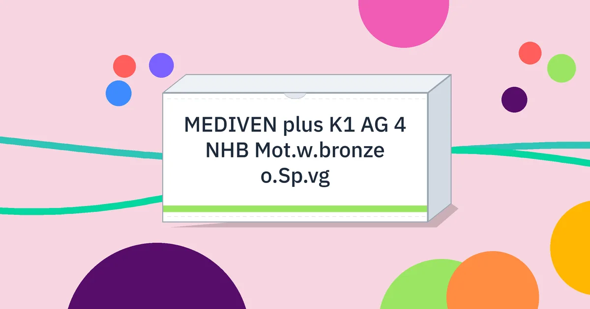 Symbolbild: Packung mit der Aufschrift MEDIVEN plus K1 AG 4 NHB Mot.w.bronze o.Sp.vg (PZN 15920290) – Verfügbarkeit und Bezug in Apotheken in Frankfurt am Main
