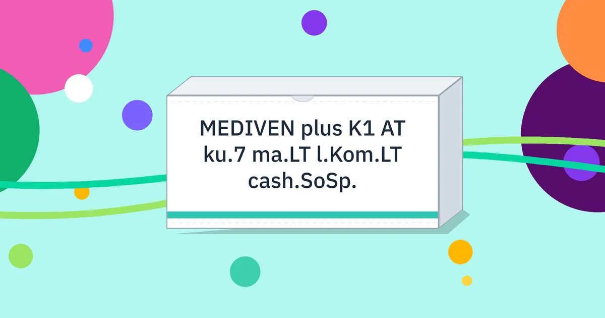 Symbolbild: Packung mit der Aufschrift MEDIVEN plus K1 AT ku.7 ma.LT l.Kom.LT cash.SoSp. (PZN 15071879) – Verfügbarkeit und Bezug in Apotheken in Frankfurt am Main