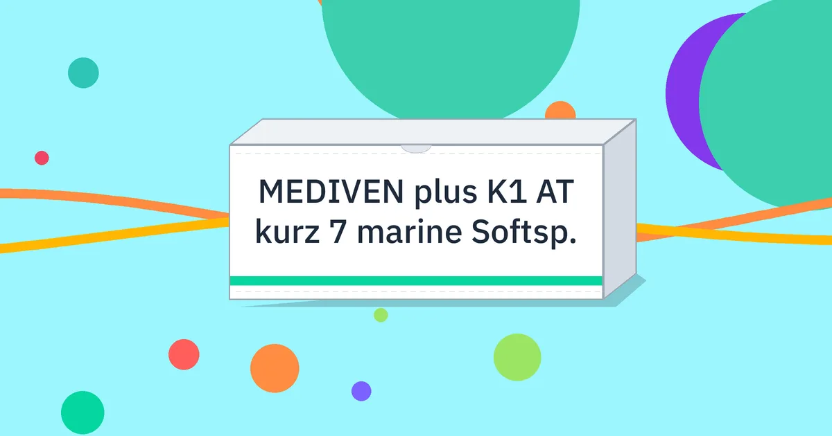 Symbolbild: Packung mit der Aufschrift MEDIVEN plus K1 AT kurz 7 marine Softsp. (PZN 15026100) – Verfügbarkeit und Bezug in Apotheken in Frankfurt am Main
