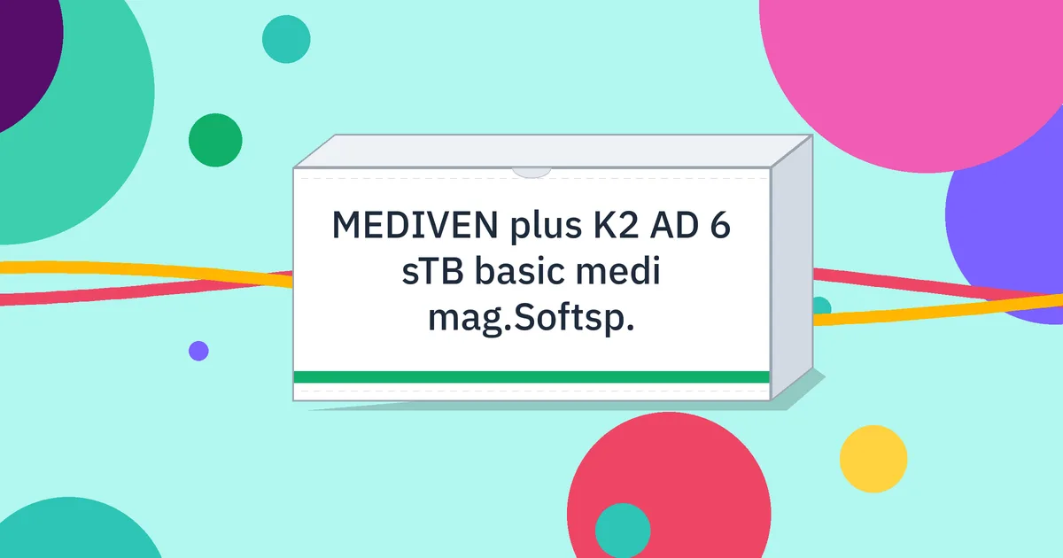 Symbolbild: Packung mit der Aufschrift MEDIVEN plus K2 AD 6 sTB basic medi mag.Softsp. (PZN 15096052) – Verfügbarkeit und Bezug in Apotheken in Frankfurt am Main
