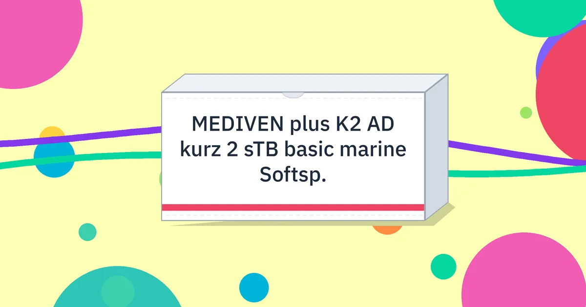 Symbolbild: Packung mit der Aufschrift MEDIVEN plus K2 AD kurz 2 sTB basic marine Softsp. (PZN 15099122) – Verfügbarkeit und Bezug in Apotheken in Frankfurt am Main