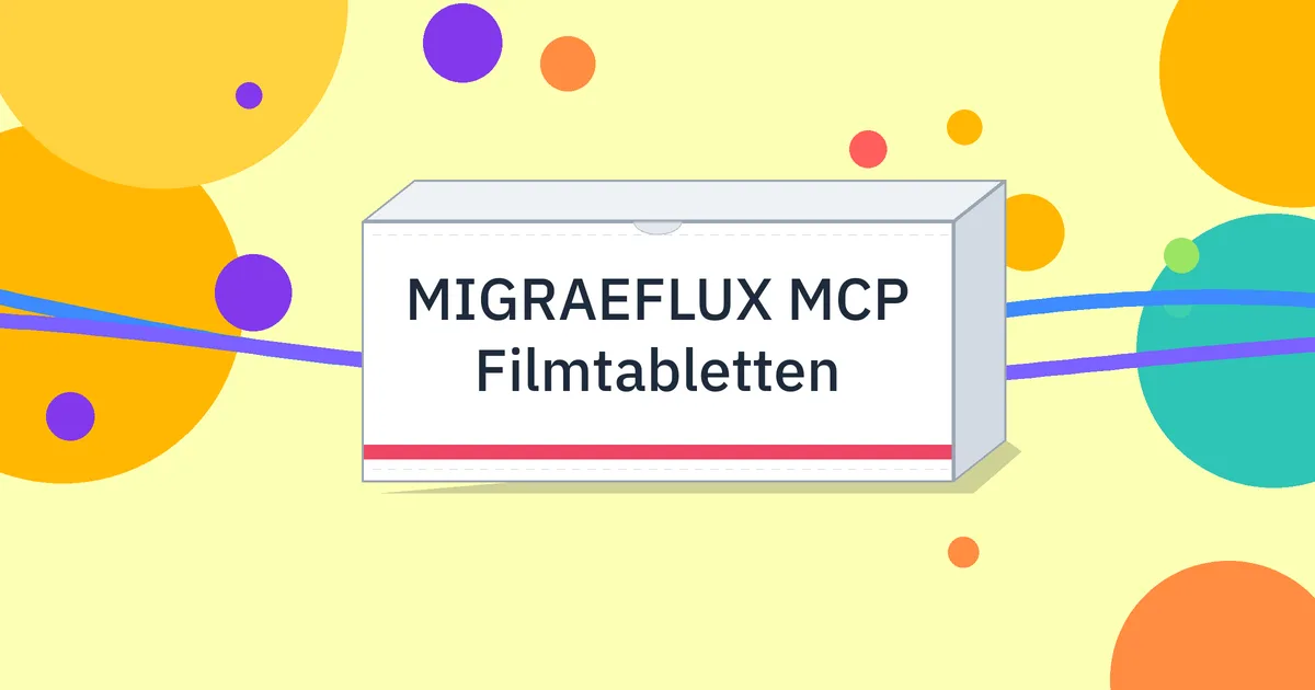 Symbolbild: Packung mit der Aufschrift MIGRAEFLUX MCP Filmtabletten (PZN 00244222) – Verfügbarkeit und Bezug in Apotheken in Frankfurt am Main