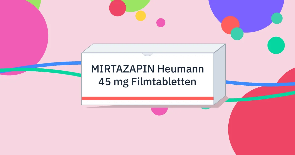 Symbolbild: Packung mit der Aufschrift MIRTAZAPIN Heumann 45 mg Filmtabletten (PZN 02892586) – Verfügbarkeit und Bezug in Apotheken in Frankfurt am Main