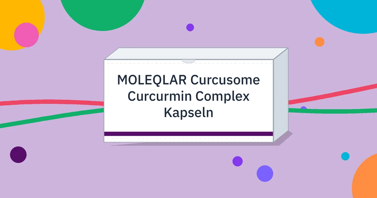 Symbolbild: Packung mit der Aufschrift MOLEQLAR Curcusome Curcurmin Complex Kapseln (PZN 19790720) – Verfügbarkeit und Bezug in Apotheken in Frankfurt am Main