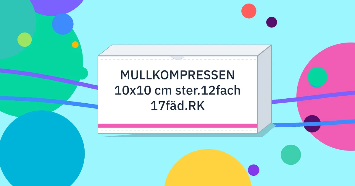 Symbolbild: Packung mit der Aufschrift MULLKOMPRESSEN 10x10 cm ster.12fach 17fäd.RK (PZN 06930510) – Verfügbarkeit und Bezug in Apotheken in Frankfurt am Main