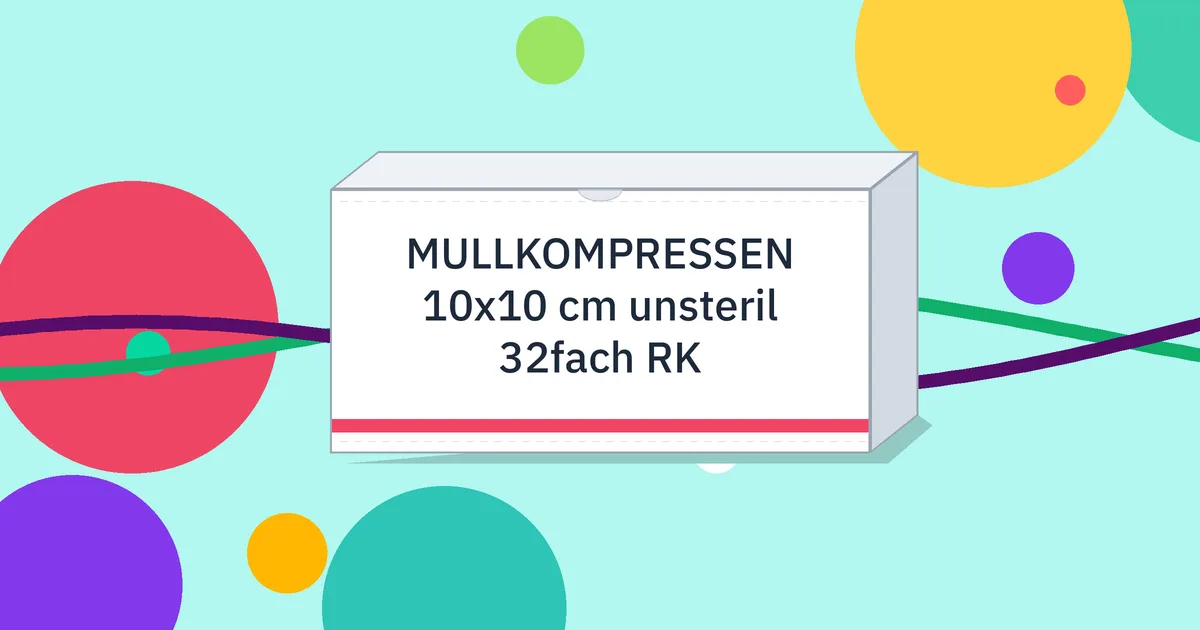 Symbolbild: Packung mit der Aufschrift MULLKOMPRESSEN 10x10 cm unsteril 32fach RK (PZN 12348748) – Verfügbarkeit und Bezug in Apotheken in Frankfurt am Main