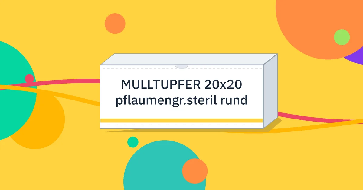 Symbolbild: Packung mit der Aufschrift MULLTUPFER 20x20 pflaumengr.steril rund (PZN 00595499) – Verfügbarkeit und Bezug in Apotheken in Frankfurt am Main
