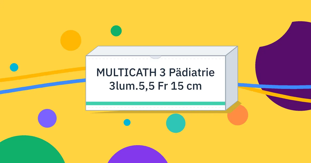 Symbolbild: Packung mit der Aufschrift MULTICATH 3 Pädiatrie 3lum.5,5 Fr 15 cm (PZN 10174623) – Verfügbarkeit und Bezug in Apotheken in Frankfurt am Main