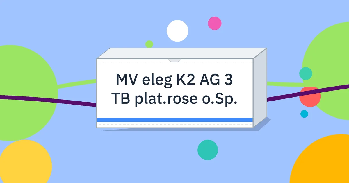Symbolbild: Packung mit der Aufschrift MV eleg K2 AG 3 TB plat.rose o.Sp. (PZN 14698642) – Verfügbarkeit und Bezug in Apotheken in Frankfurt am Main