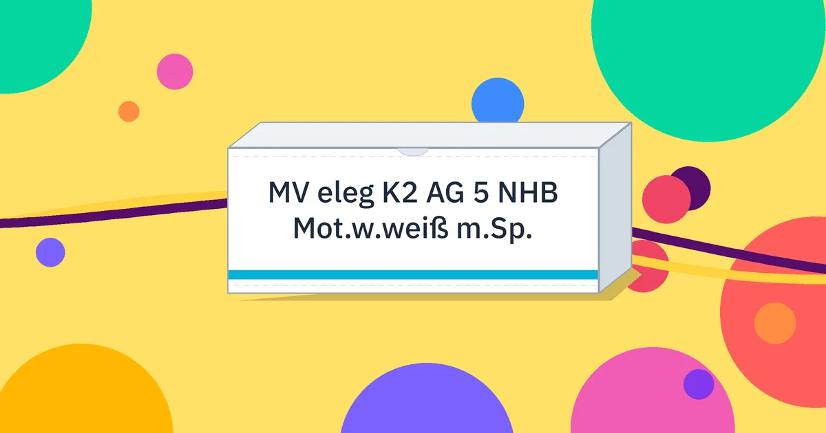 Symbolbild: Packung mit der Aufschrift MV eleg K2 AG 5 NHB Mot.w.weiß m.Sp. (PZN 15727995) – Verfügbarkeit und Bezug in Apotheken in Frankfurt am Main