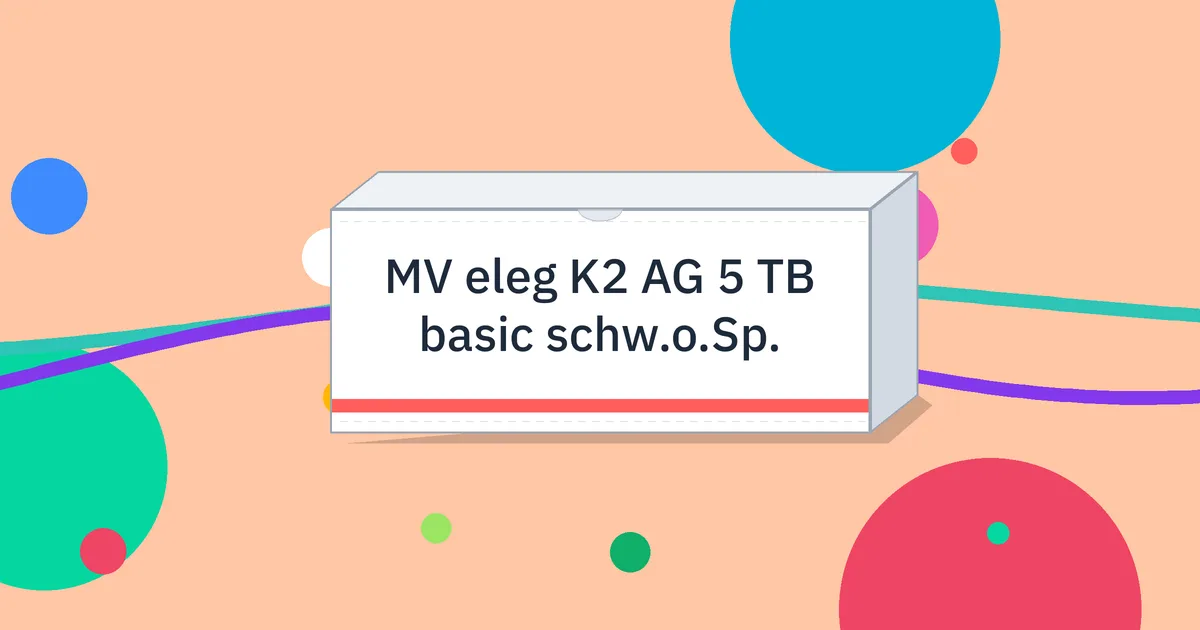 Symbolbild: Packung mit der Aufschrift MV eleg K2 AG 5 TB basic schw.o.Sp. (PZN 00221273) – Verfügbarkeit und Bezug in Apotheken in Frankfurt am Main