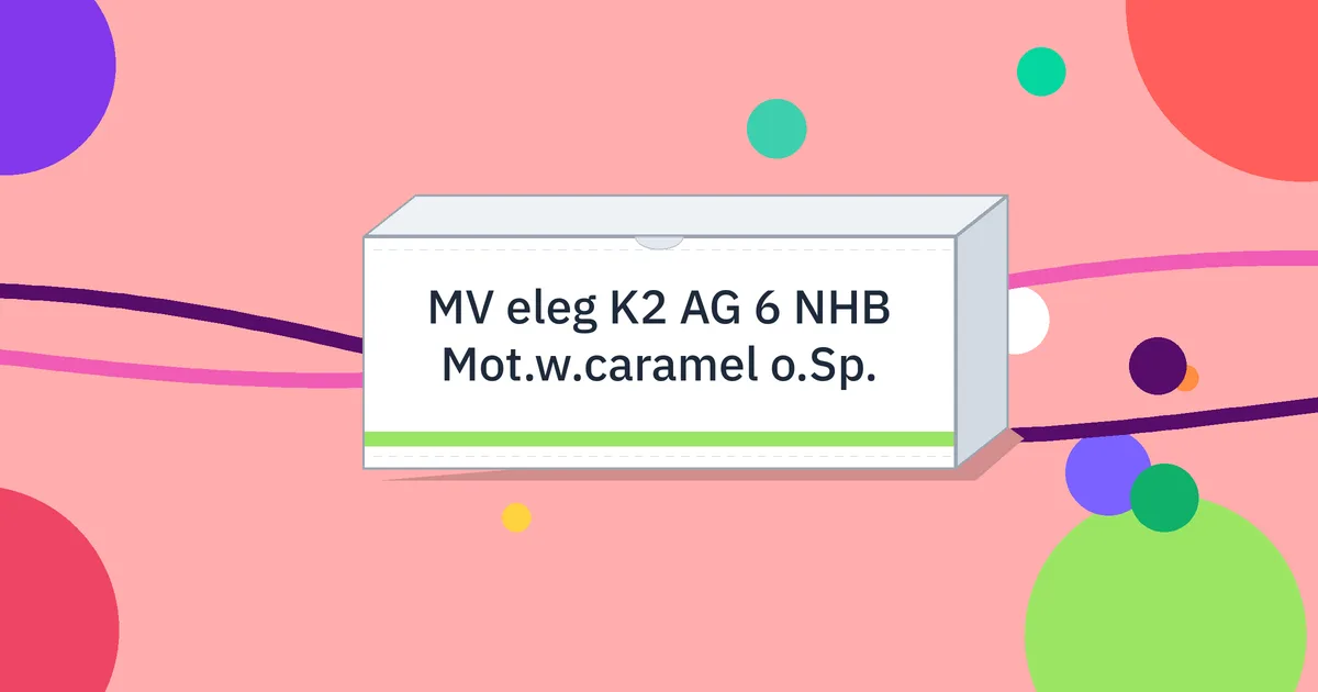 Symbolbild: Packung mit der Aufschrift MV eleg K2 AG 6 NHB Mot.w.caramel o.Sp. (PZN 15727386) – Verfügbarkeit und Bezug in Apotheken in Frankfurt am Main