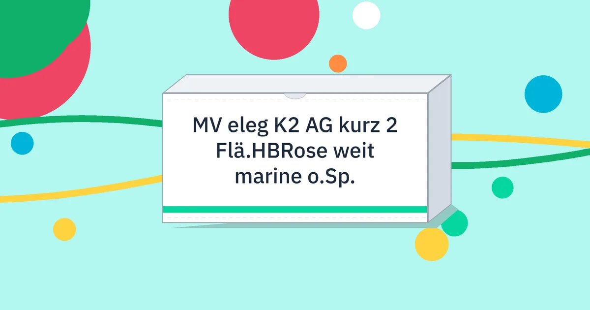 Symbolbild: Packung mit der Aufschrift MV eleg K2 AG kurz 2 Flä.HBRose weit marine o.Sp. (PZN 15706763) – Verfügbarkeit und Bezug in Apotheken in Frankfurt am Main