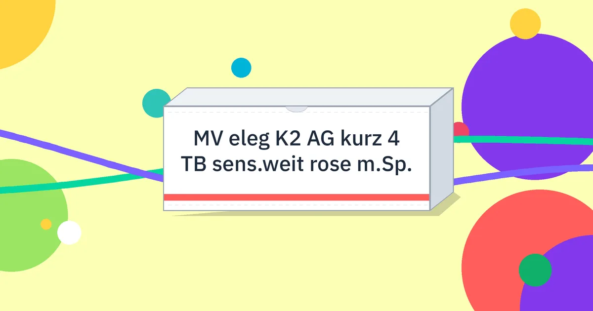 Symbolbild: Packung mit der Aufschrift MV eleg K2 AG kurz 4 TB sens.weit rose m.Sp. (PZN 14697476) – Verfügbarkeit und Bezug in Apotheken in Frankfurt am Main