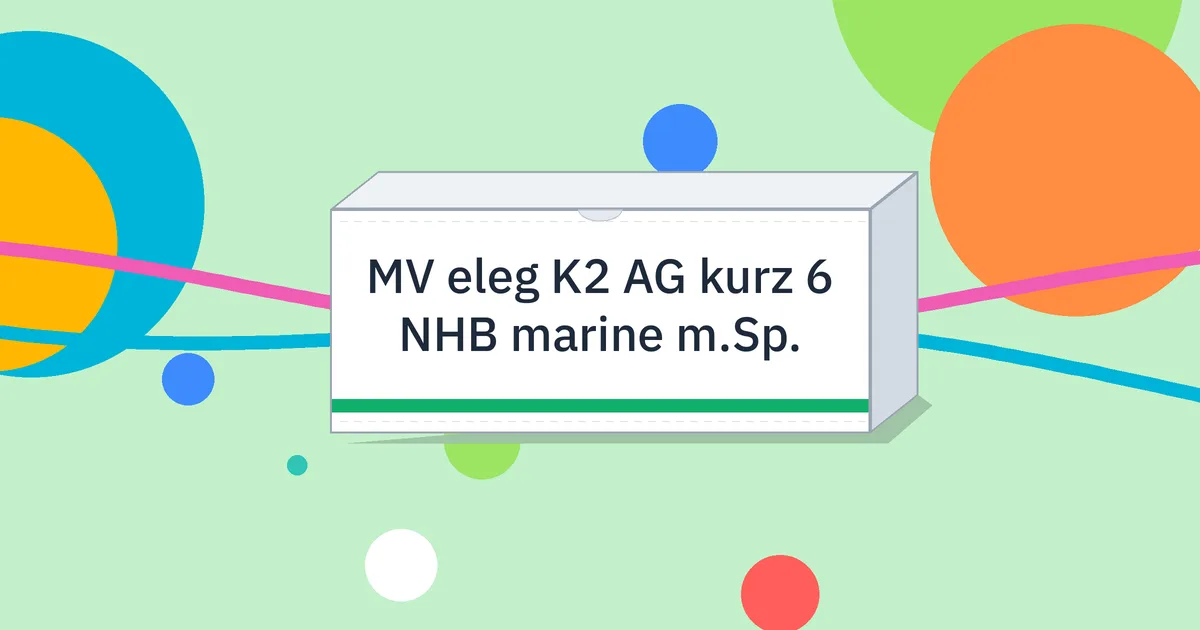 Symbolbild: Packung mit der Aufschrift MV eleg K2 AG kurz 6 NHB marine m.Sp. (PZN 15717169) – Verfügbarkeit und Bezug in Apotheken in Frankfurt am Main