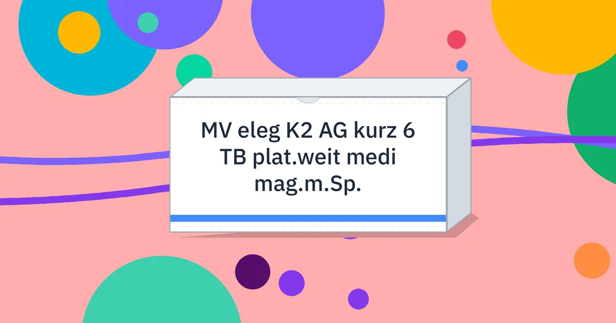 Symbolbild: Packung mit der Aufschrift MV eleg K2 AG kurz 6 TB plat.weit medi mag.m.Sp. (PZN 14635417) – Verfügbarkeit und Bezug in Apotheken in Frankfurt am Main