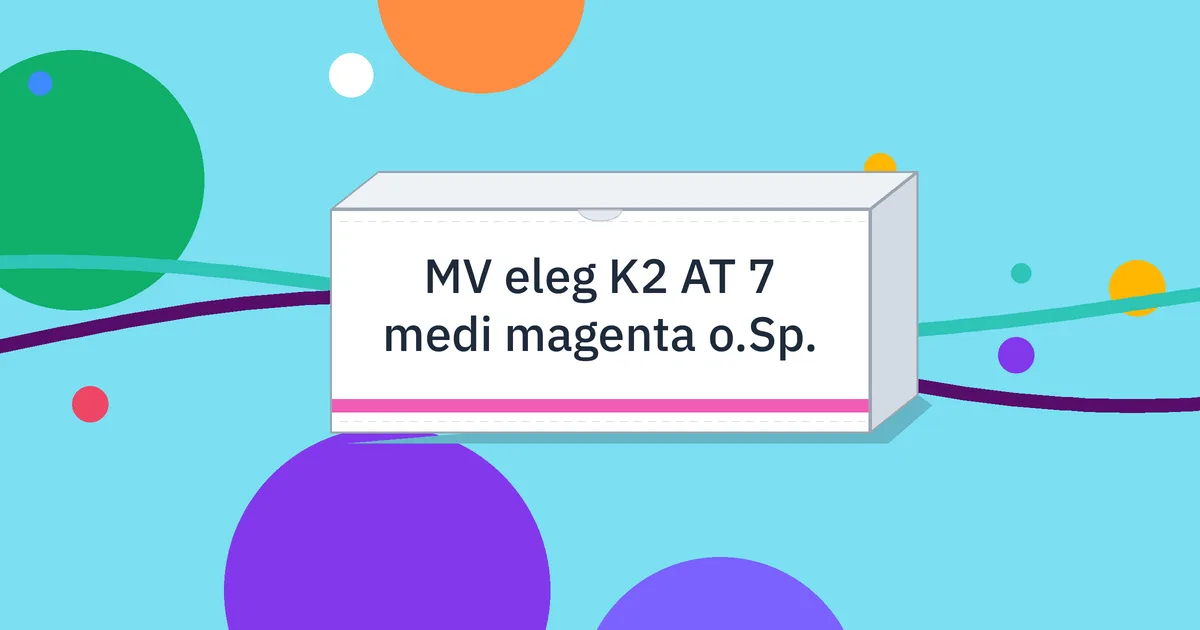 Symbolbild: Packung mit der Aufschrift MV eleg K2 AT 7 medi magenta o.Sp. (PZN 14625809) – Verfügbarkeit und Bezug in Apotheken in Frankfurt am Main