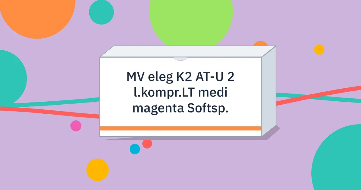 Symbolbild: Packung mit der Aufschrift MV eleg K2 AT-U 2 l.kompr.LT medi magenta Softsp. (PZN 15289839) – Verfügbarkeit und Bezug in Apotheken in Frankfurt am Main