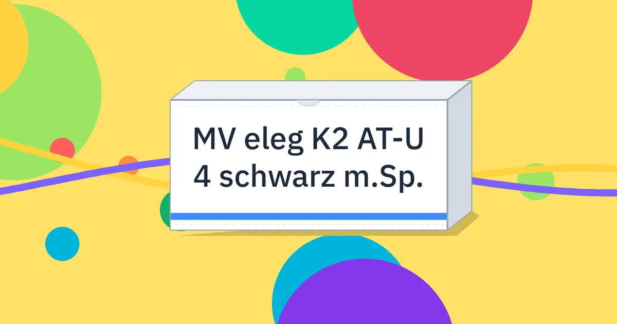 Symbolbild: Packung mit der Aufschrift MV eleg K2 AT-U 4 schwarz m.Sp. (PZN 00313940) – Verfügbarkeit und Bezug in Apotheken in Frankfurt am Main