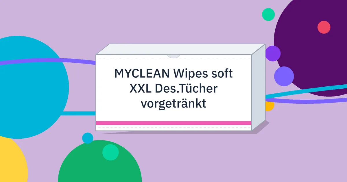 Symbolbild: Packung mit der Aufschrift MYCLEAN Wipes soft XXL Des.Tücher vorgetränkt (PZN 20632050) – Verfügbarkeit und Bezug in Apotheken in Frankfurt am Main