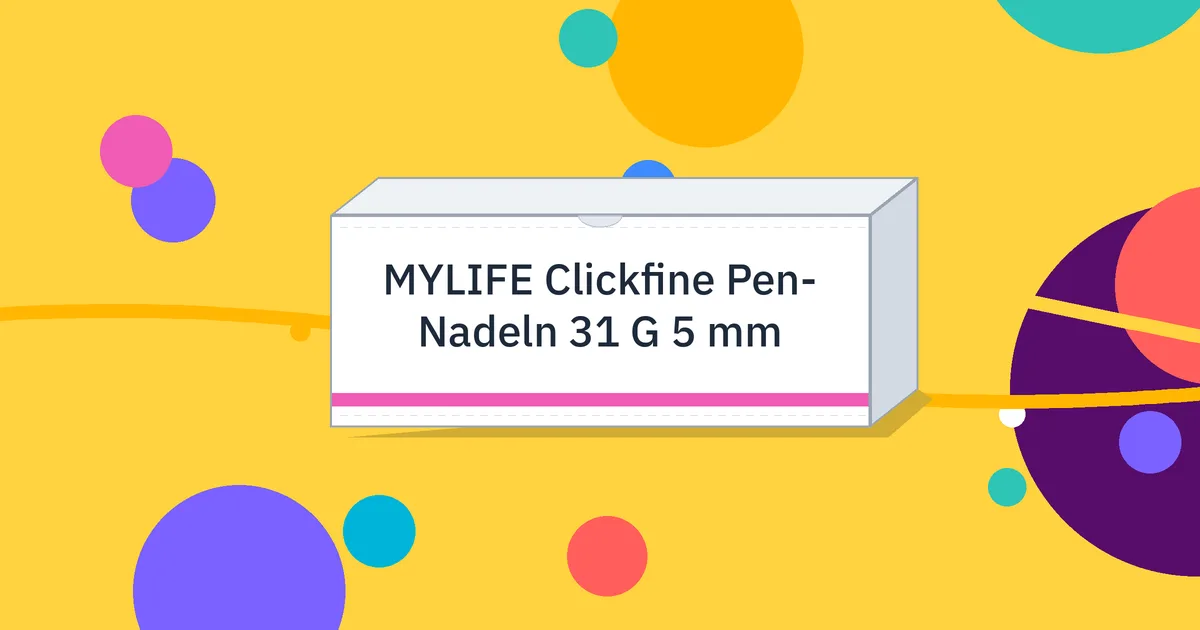 Symbolbild: Packung mit der Aufschrift MYLIFE Clickfine Pen-Nadeln 31 G 5 mm (PZN 19809276) – Verfügbarkeit und Bezug in Apotheken in Frankfurt am Main