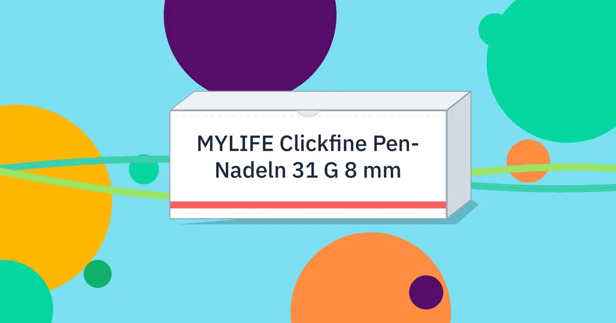 Symbolbild: Packung mit der Aufschrift MYLIFE Clickfine Pen-Nadeln 31 G 8 mm (PZN 19809282) – Verfügbarkeit und Bezug in Apotheken in Frankfurt am Main