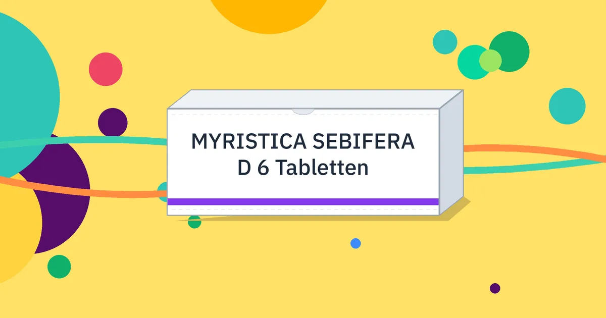 Symbolbild: Packung mit der Aufschrift MYRISTICA SEBIFERA D 6 Tabletten (PZN 02808137) – Verfügbarkeit und Bezug in Apotheken in Frankfurt am Main