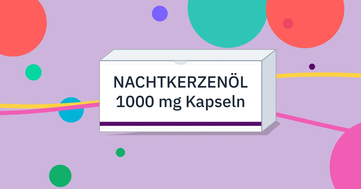 Symbolbild: Packung mit der Aufschrift NACHTKERZENÖL 1000 mg Kapseln (PZN 18650974) – Verfügbarkeit und Bezug in Apotheken in Frankfurt am Main