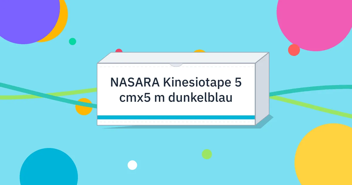 Symbolbild: Packung mit der Aufschrift NASARA Kinesiotape 5 cmx5 m dunkelblau (PZN 16141205) – Verfügbarkeit und Bezug in Apotheken in Frankfurt am Main