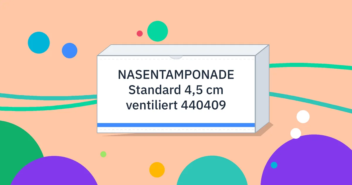 Symbolbild: Packung mit der Aufschrift NASENTAMPONADE Standard 4,5 cm ventiliert 440409 (PZN 06592384) – Verfügbarkeit und Bezug in Apotheken in Frankfurt am Main