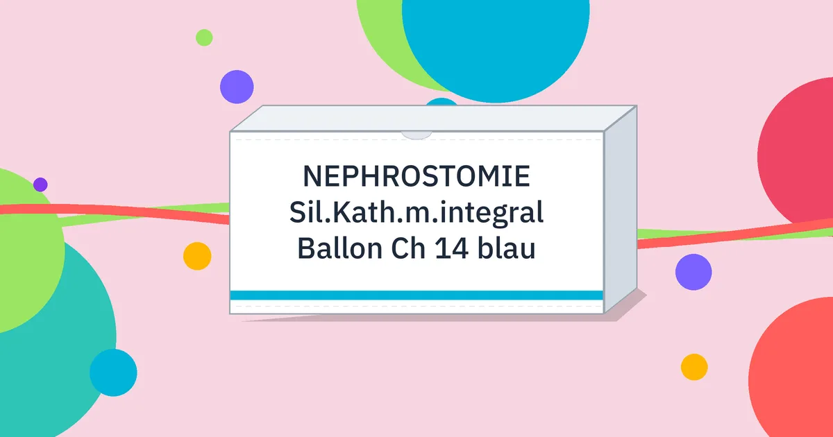 Symbolbild: Packung mit der Aufschrift NEPHROSTOMIE Sil.Kath.m.integral Ballon Ch 14 blau (PZN 13163175) – Verfügbarkeit und Bezug in Apotheken in Frankfurt am Main