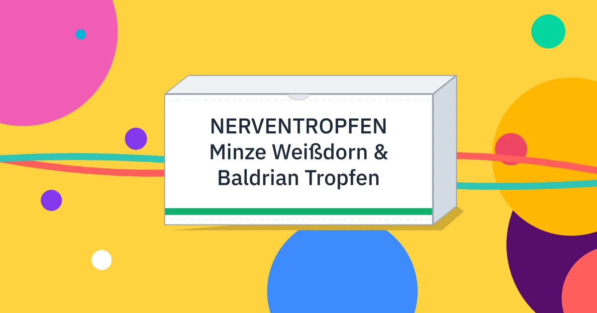 Symbolbild: Packung mit der Aufschrift NERVENTROPFEN Minze Weißdorn & Baldrian Tropfen (PZN 20211621) – Verfügbarkeit und Bezug in Apotheken in Frankfurt am Main